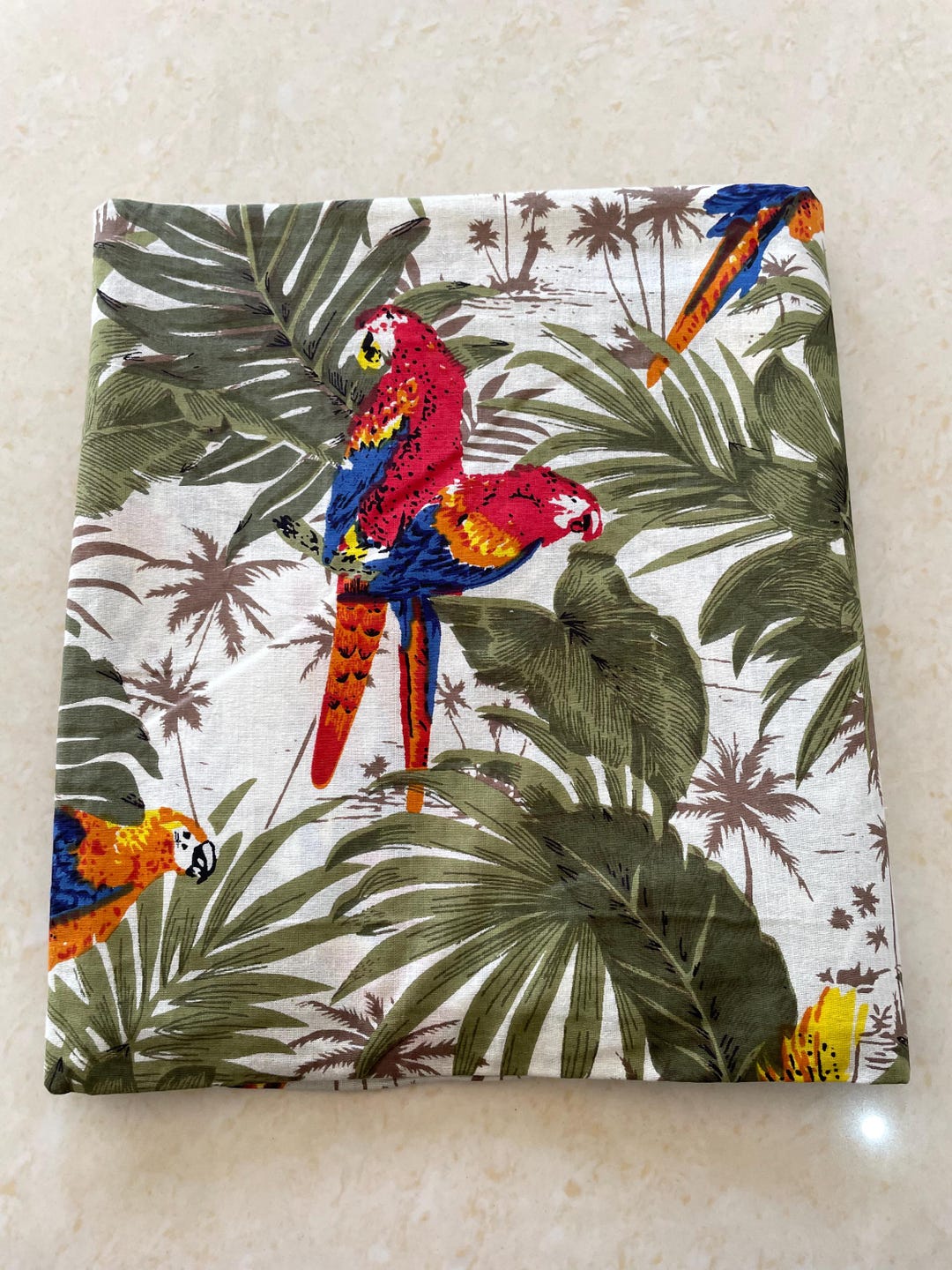 Beige and Multi Parrot Print Fabric, Sustainable Fashion, 100% Cotton ...