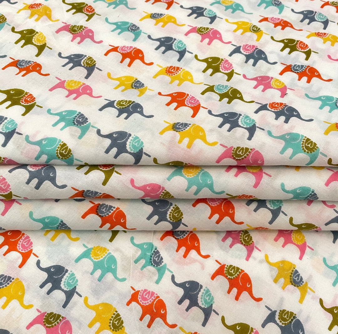 Multi Color Elephant Print Fabric, Soft Fabric, Sustainable Fashion ...