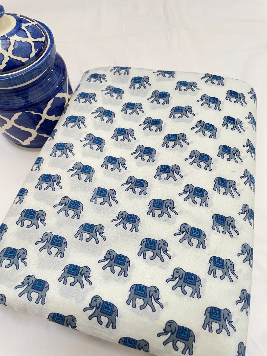 Blue Elephant Print, Soft Fabric, Sustainable Fashion, 100% Cotton ...
