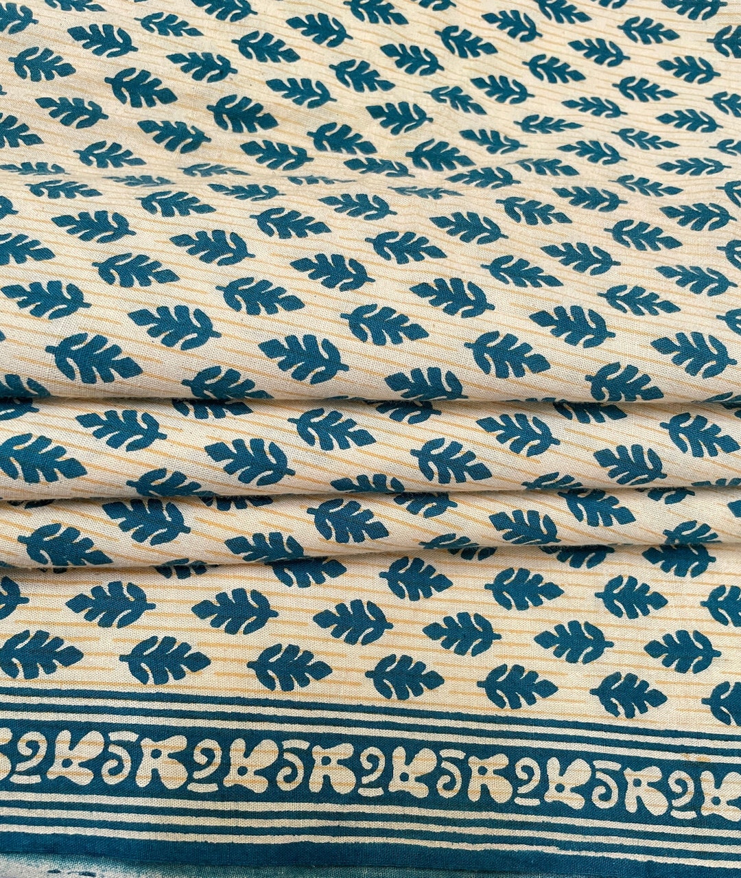 Royal Green Leaf Print With Border Fabric , Soft Fabric, Sustainable ...