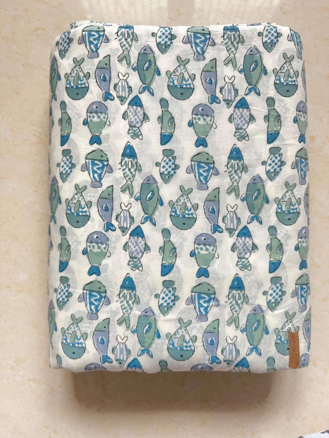 White and Blue Fish Print Fabric, Quirky Print, Soft Fabric ...