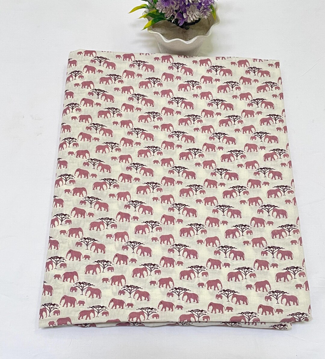 Purple Small Elephant Print Fabric, Quirky Print Soft Cotton ...