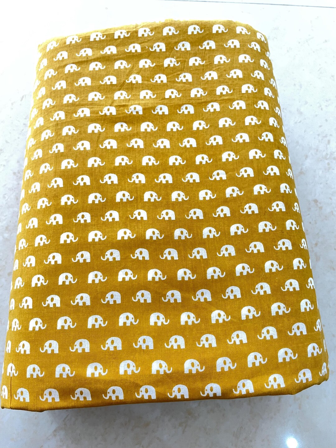 Yellow and White Small Elephant Print Fabric ,quirky Print, Sustainable ...