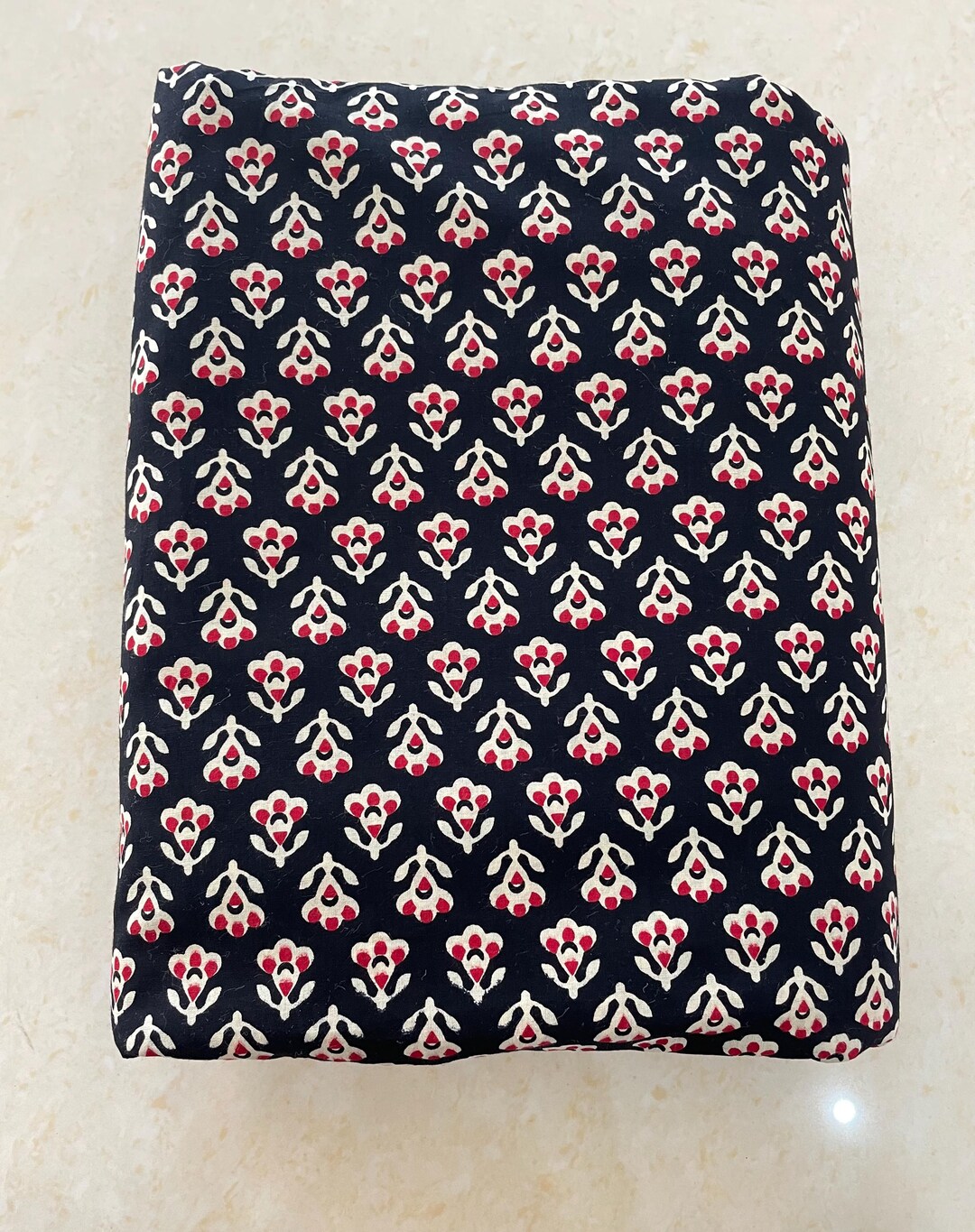 Black and Red Small Motifs Print Fabric, Soft Cotton, Sustainable ...