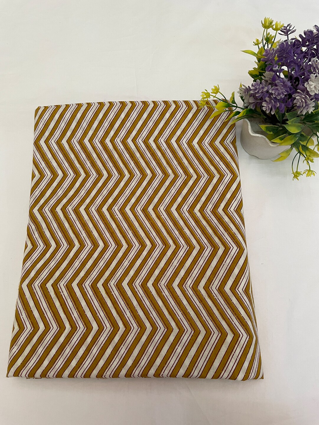 Mustard Yellow Chevron Print Fabric, Clothing Dress Fabric Sustainable ...