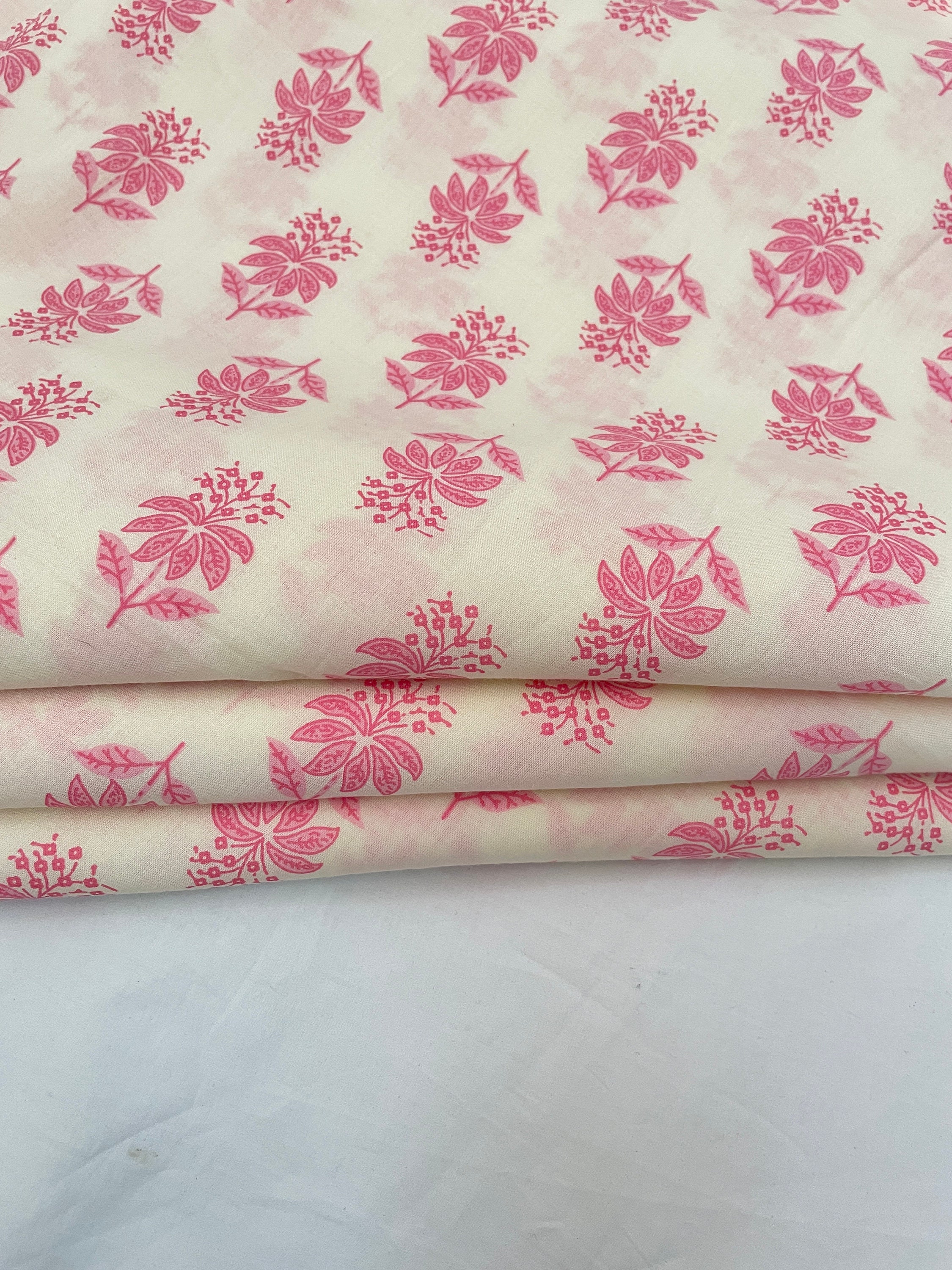 Pink Motifs Print Fabric , Soft Fabric, Sustainable Fashion, 100% ...