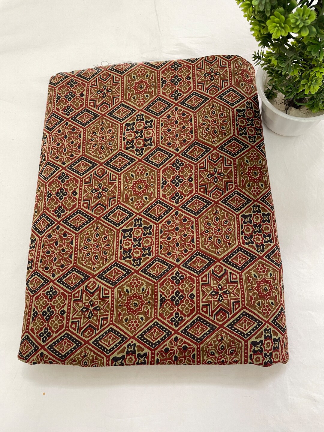 Maroon Ajrak Print Fabric , Soft Fabric, Sustainable Fashion, 100% ...