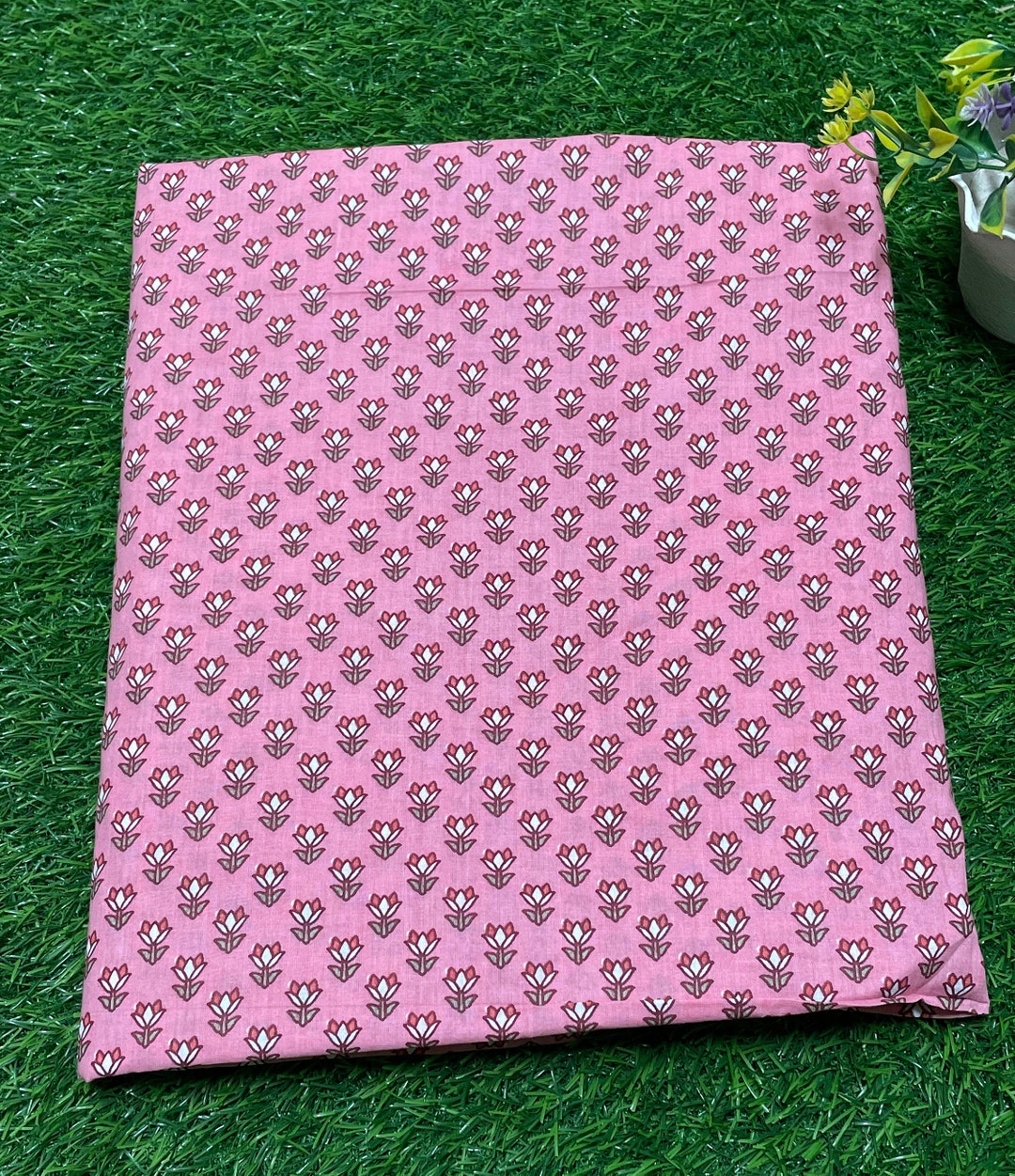 Pink and Red Small Motifs Print Fabric, Soft Fabric, Sustainable ...
