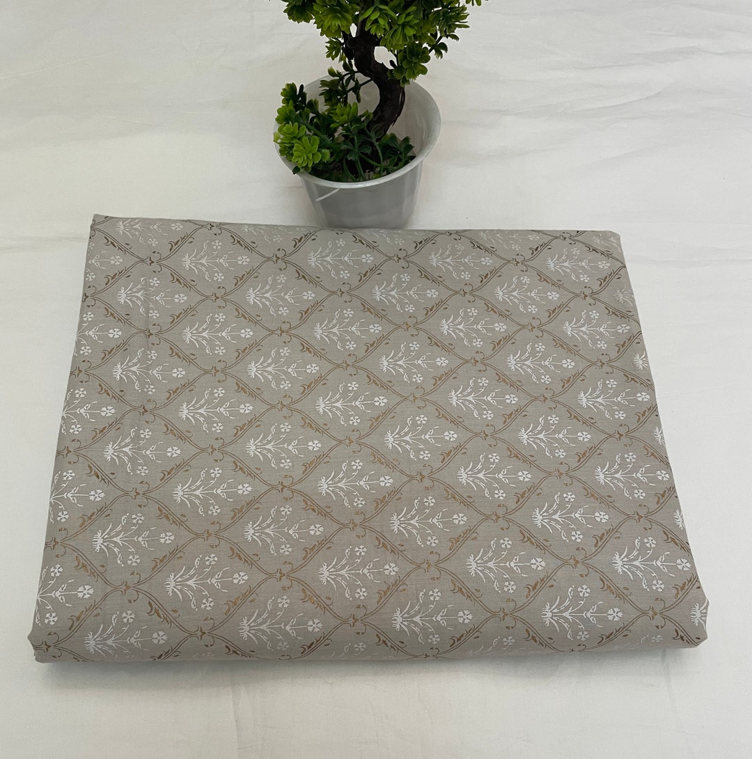 Gray Gold Foil Print Fabric , Soft Fabric, Pure Cotton Mughal Print ...