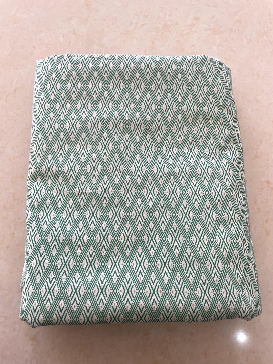 Off White Light Green Rhombus Gold Foil Print Fabric, Soft Fabric ...