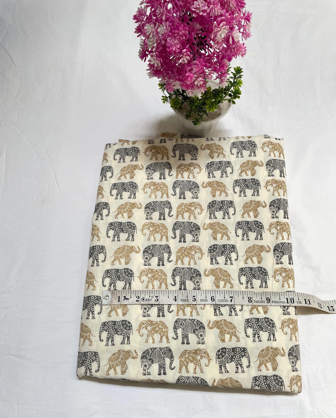 Gray and Gold Elephant Print Fabric, Sustainable Fashion, 100% Cotton ...