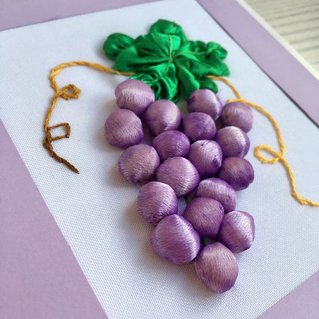 Handmade 3D Grape Card: Ribbon Embroidery Art, Wine Lover Gift - Etsy