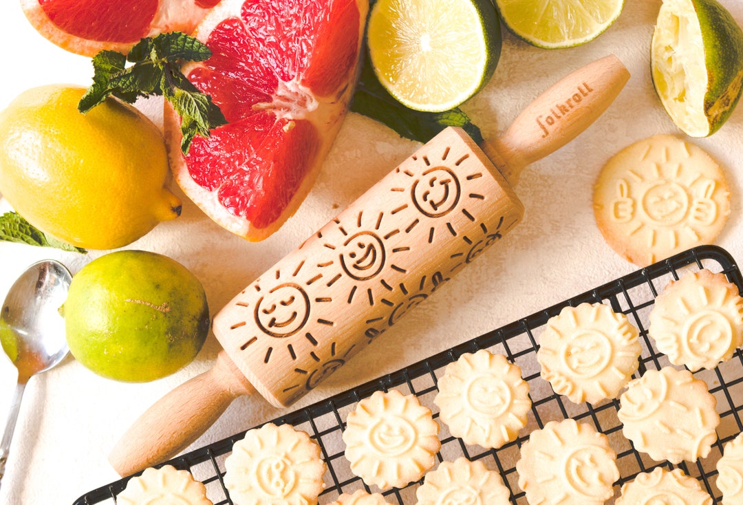 Sun Smile Engraved Rolling Pin: Beech Wood Cookie Stamp - Etsy
