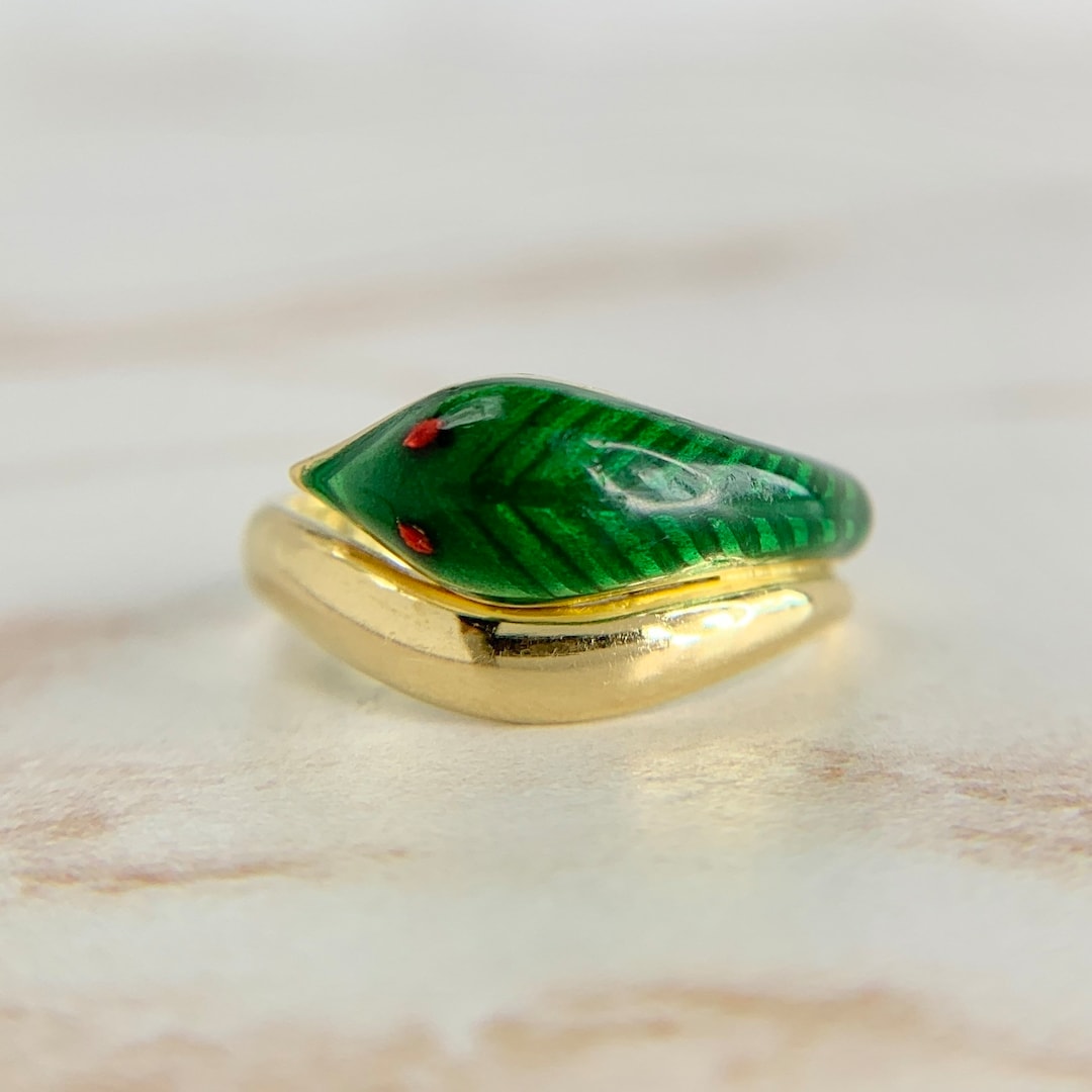 Vintage Green Enamel Snake Ring 18k - Etsy