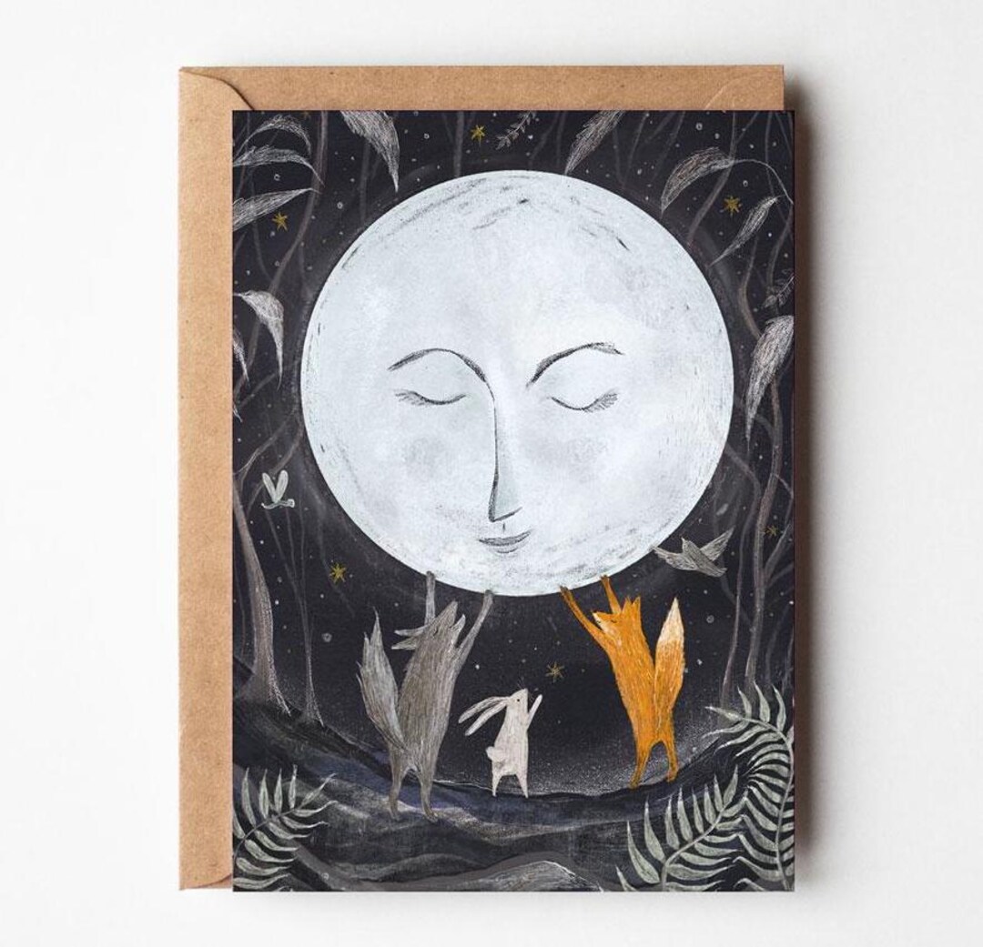 Moon and Friends Greeting Card - Art Card - Friendship Card - Folk Art ...