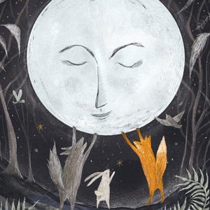 Moon and Friends Greeting Card - Art Card - Friendship Card - Folk Art ...