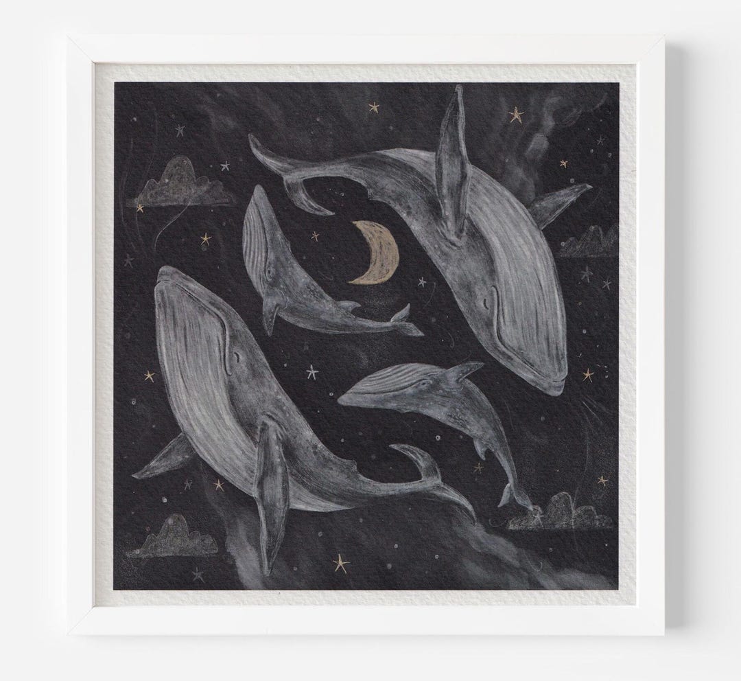 Whale Song Print - Minke Whale Art - Square Print - Folk Art - Magical ...