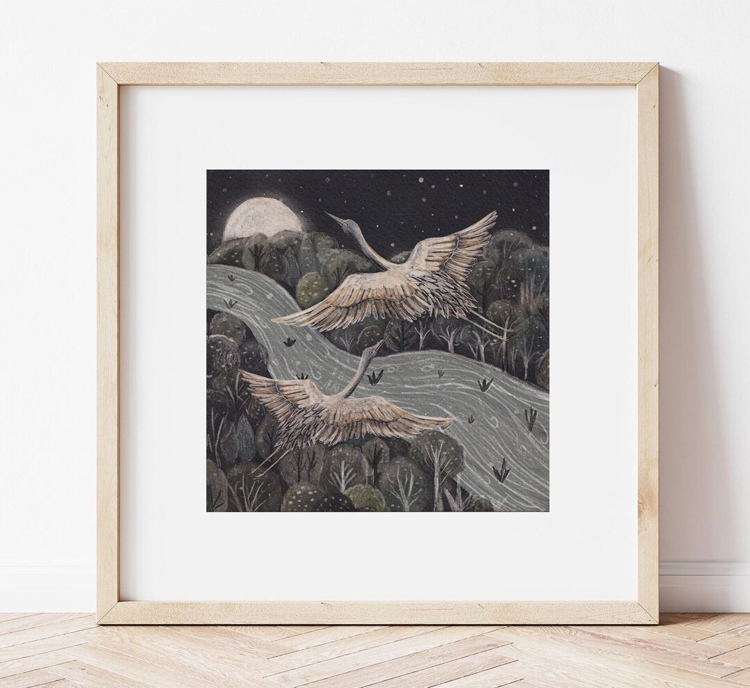 Crane Print - Square Print - Crane Art - Illustration - Bird Print - Etsy