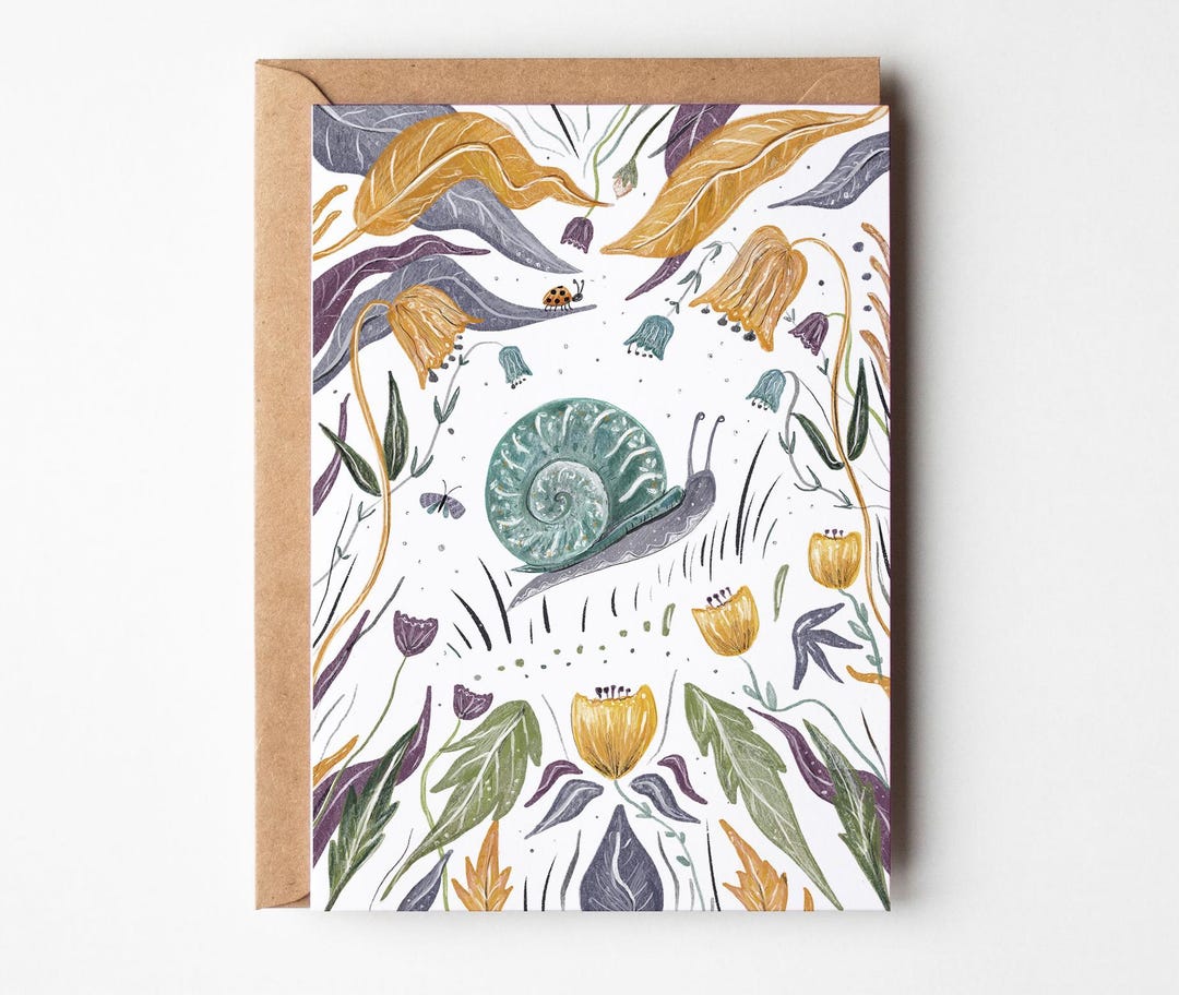 Snail Greeting Card: Autumn Floral Design - Etsy