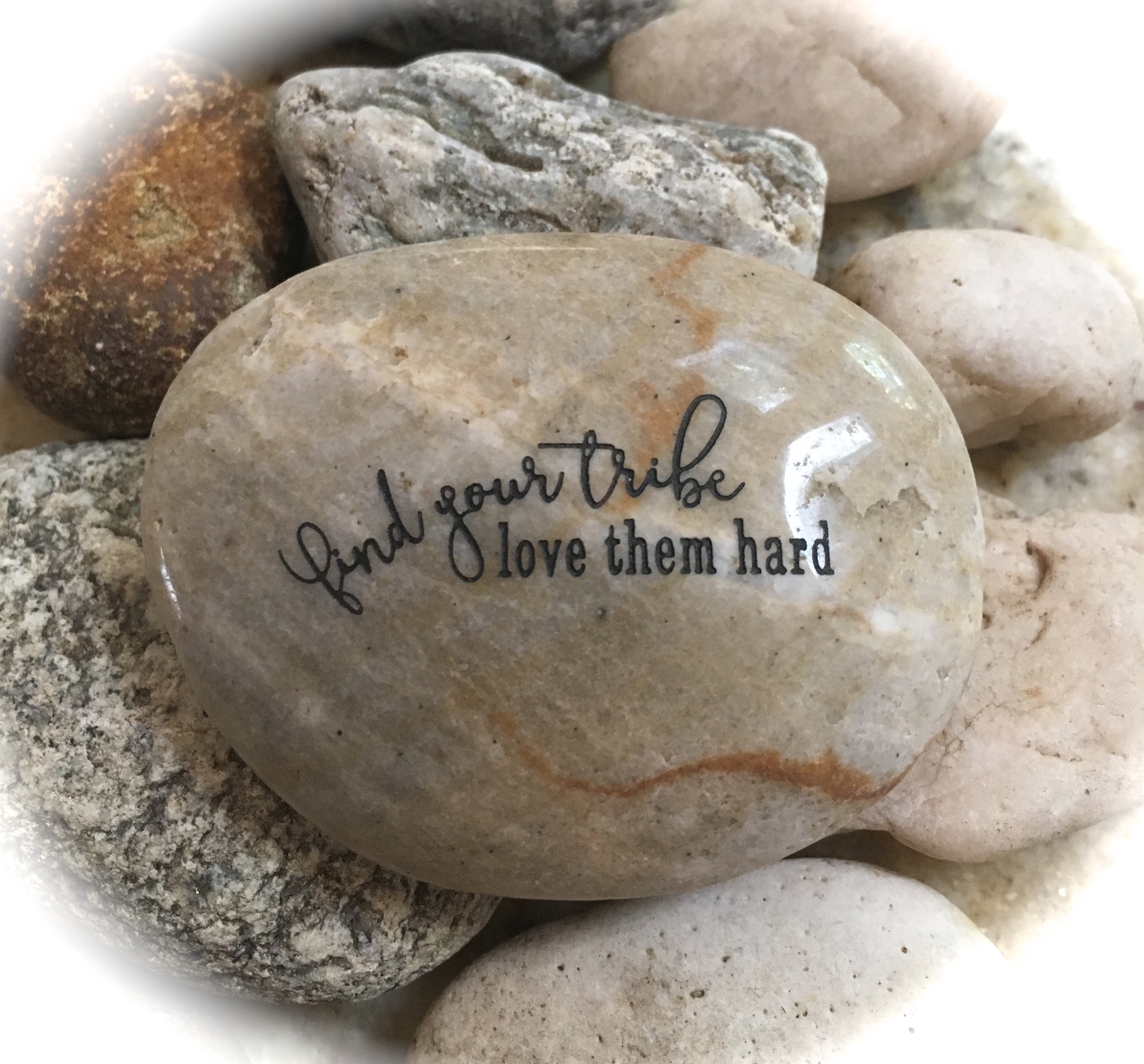 Inspirational Rock Engraved Word Rocks Find Your Tribe Love | Etsy