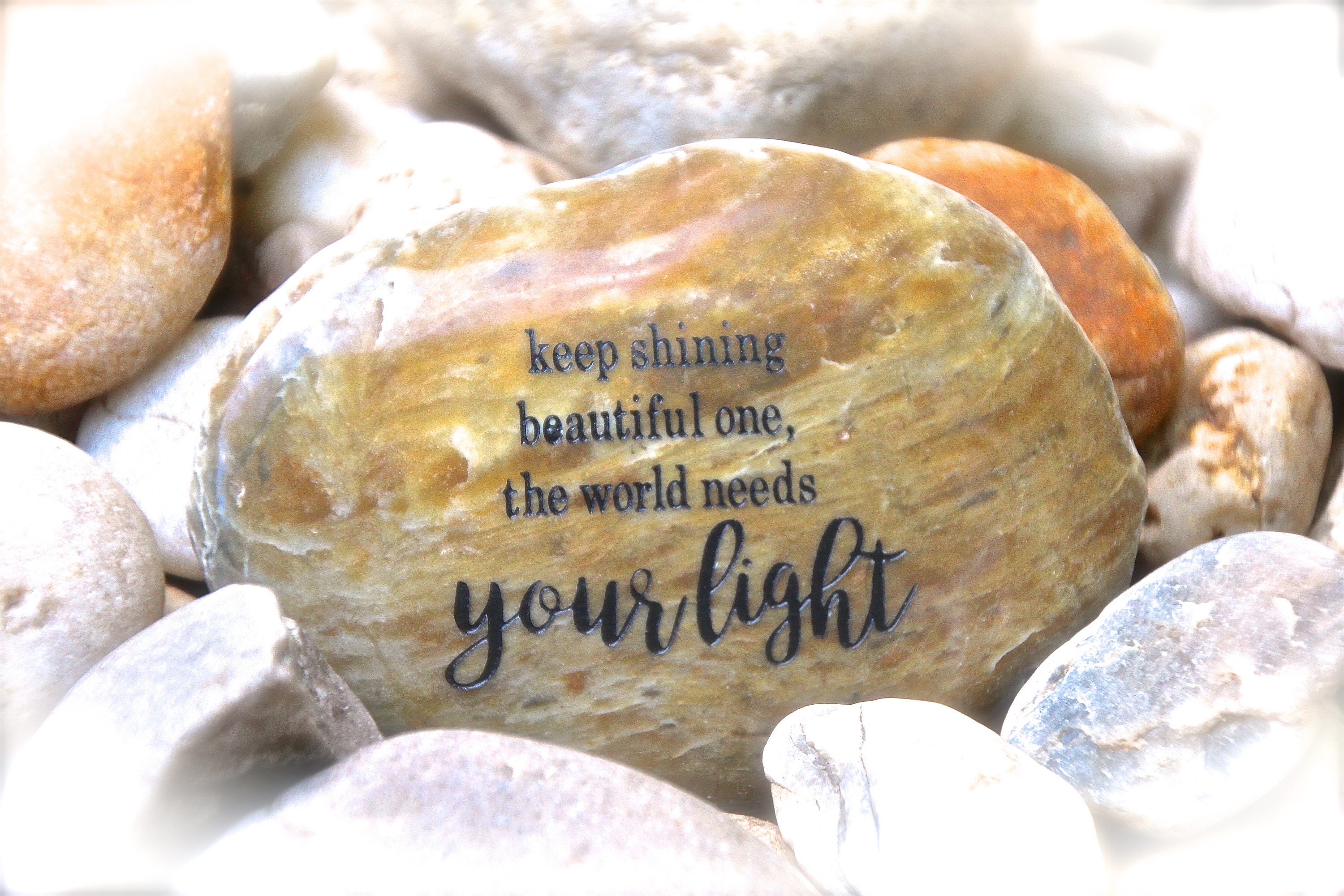 Inspirational Rock Engraved Word Rocks Keep Shining | Etsy
