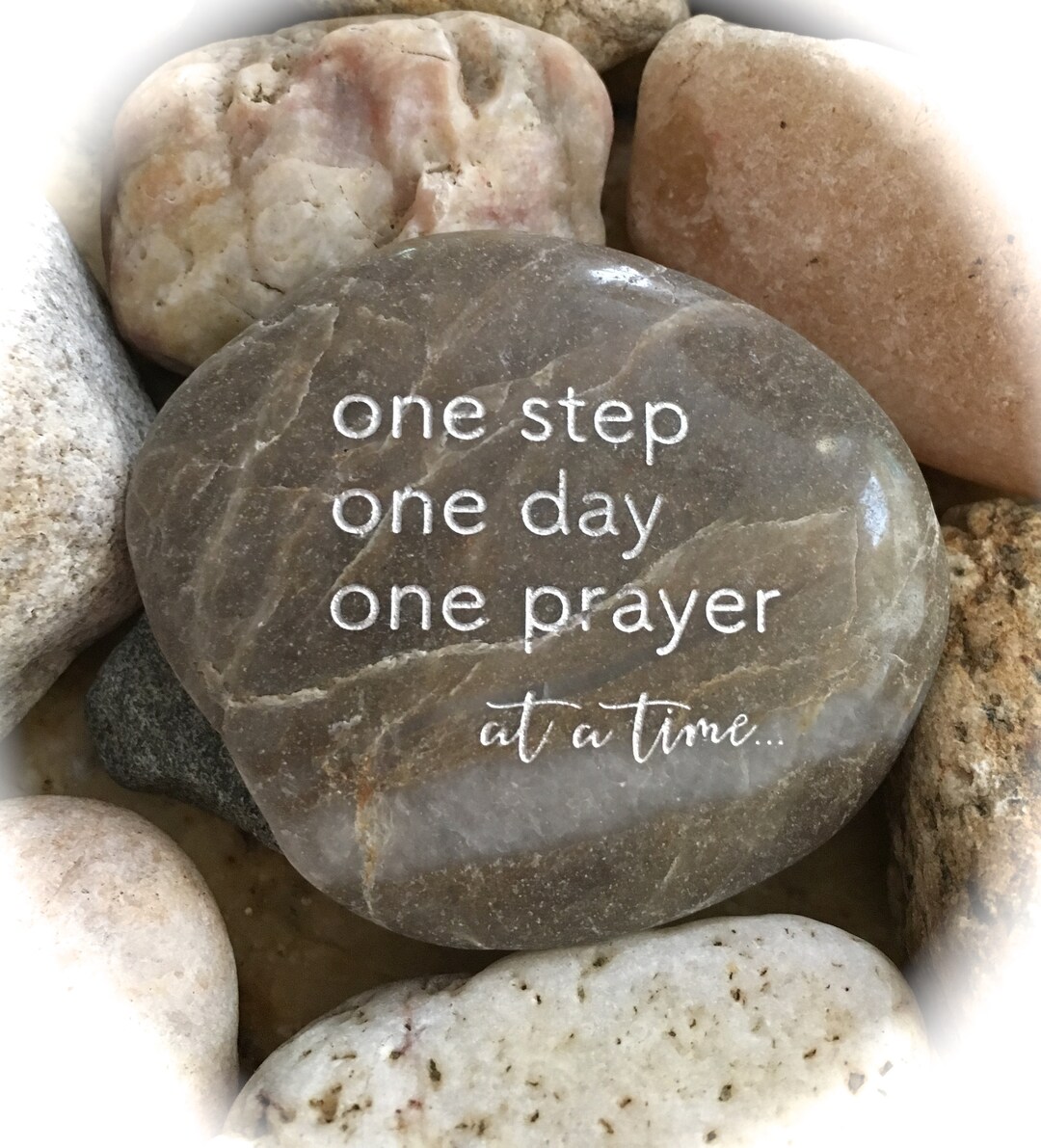 Engraved Rock | One Step One Day One Prayer at A Time | Sobriety Gift ...