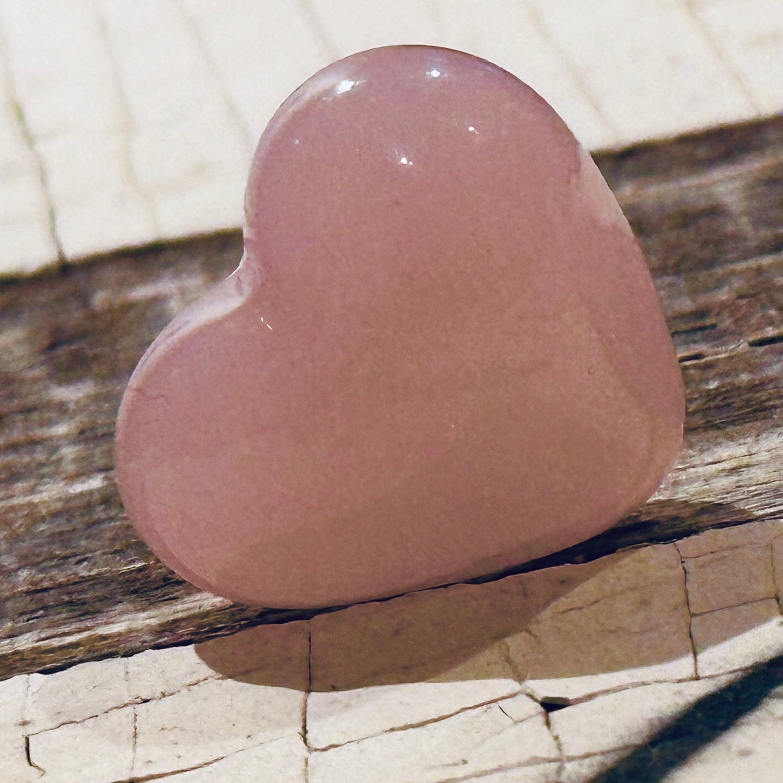 Pink Glass Puffy Heart: Pocket Worry Stone, Hand-made, Bridal Favor ...