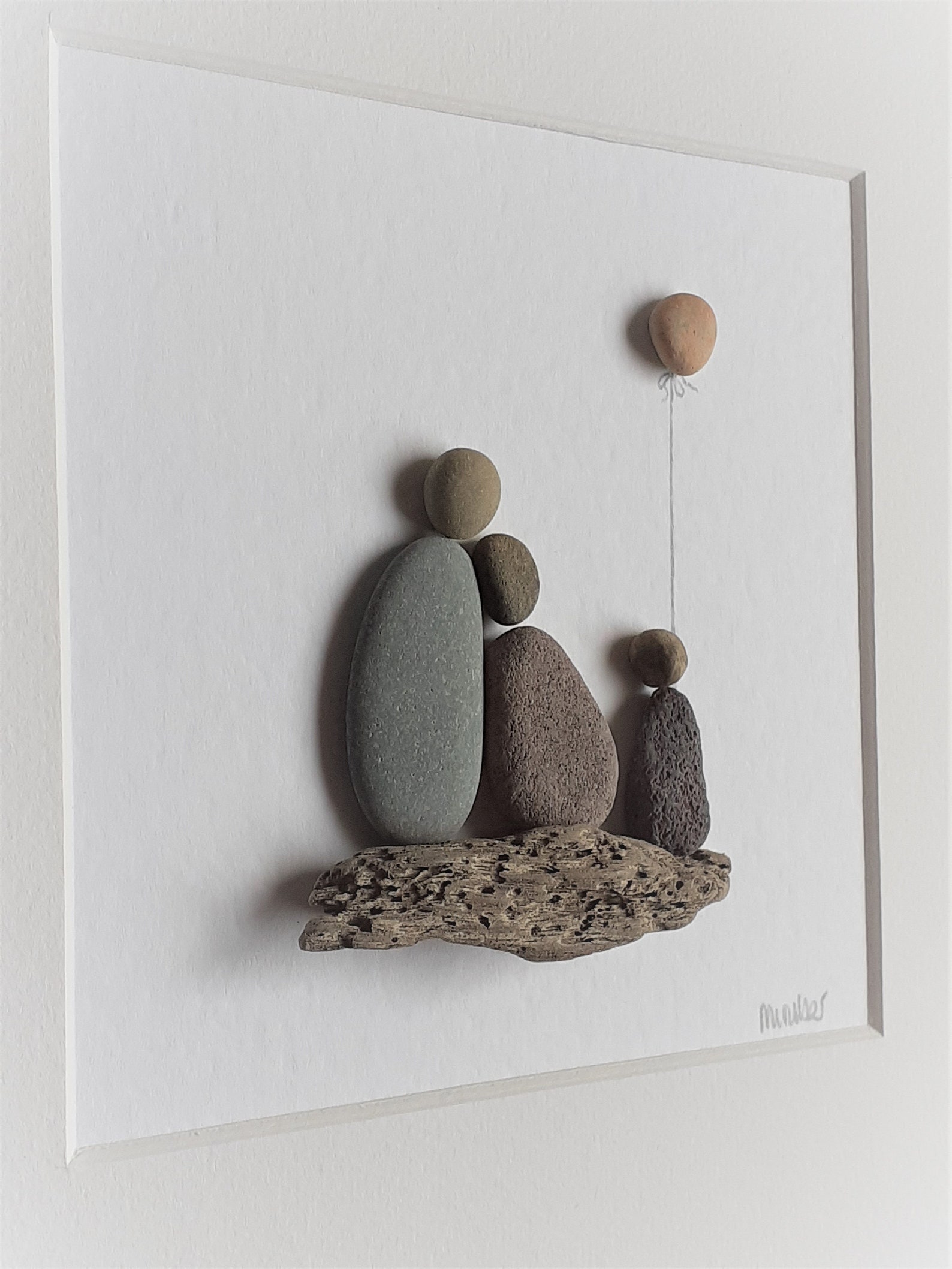 Pebble family of three Pebble people Framed pebble art | Etsy