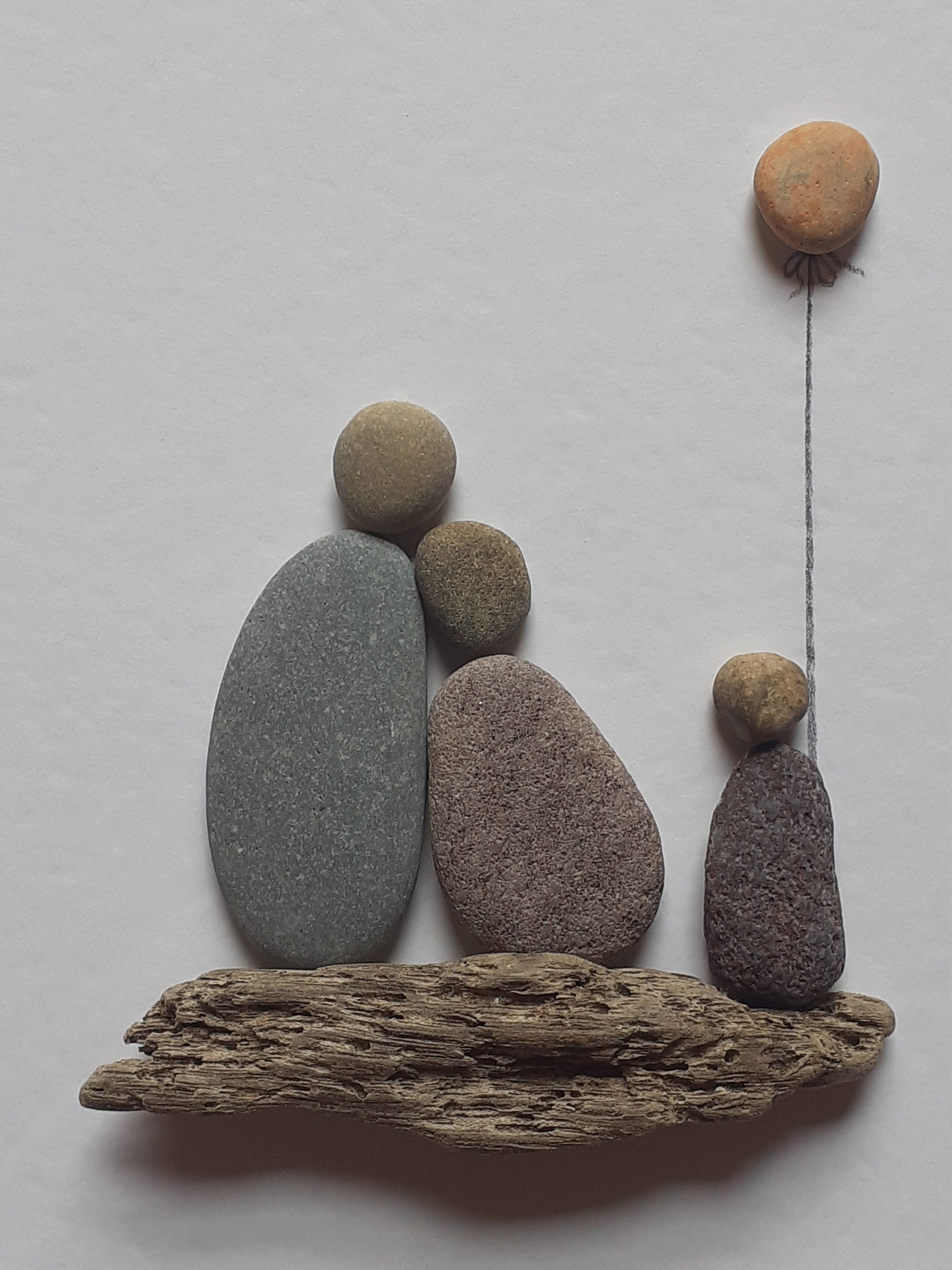 Pebble family of three Pebble people Framed pebble art | Etsy