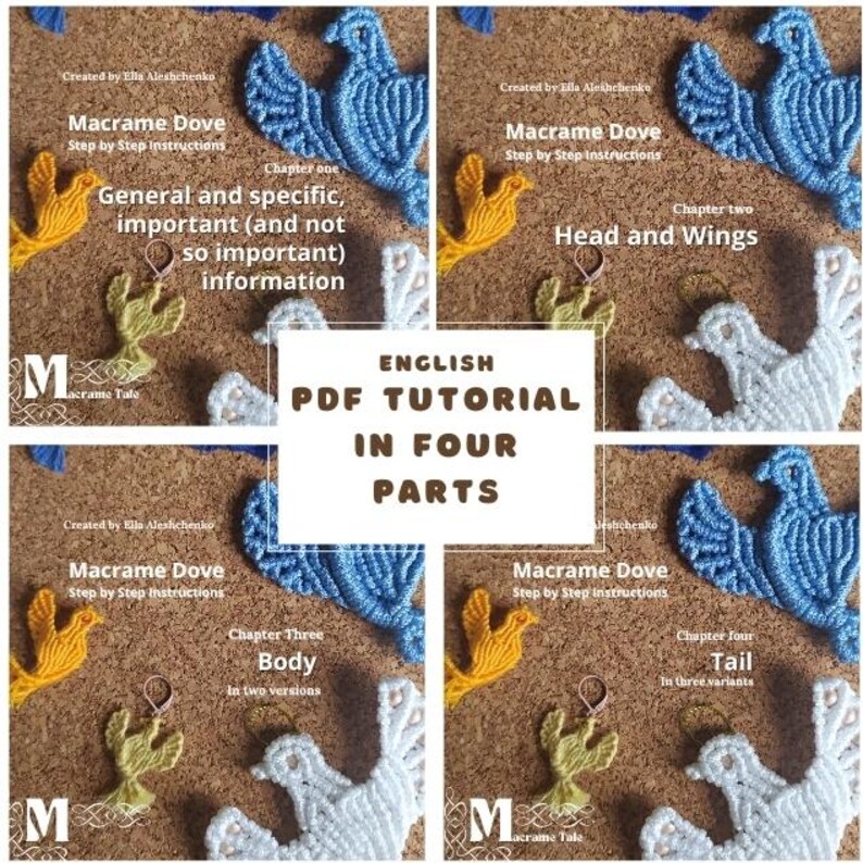 Doves. DIY, Step-by-step Guide, Weaving Birds for Decoration and Jewelry Using Macrame Technique ...
