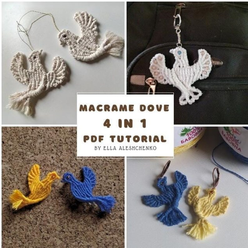 Doves. DIY, Step-by-step Guide, Weaving Birds for Decoration and Jewelry Using Macrame Technique ...
