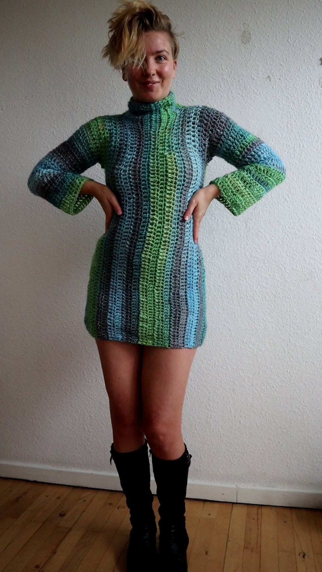 Crochet Sweater Dress With Turtleneck 2 Patterns in 1 and Chunky ...