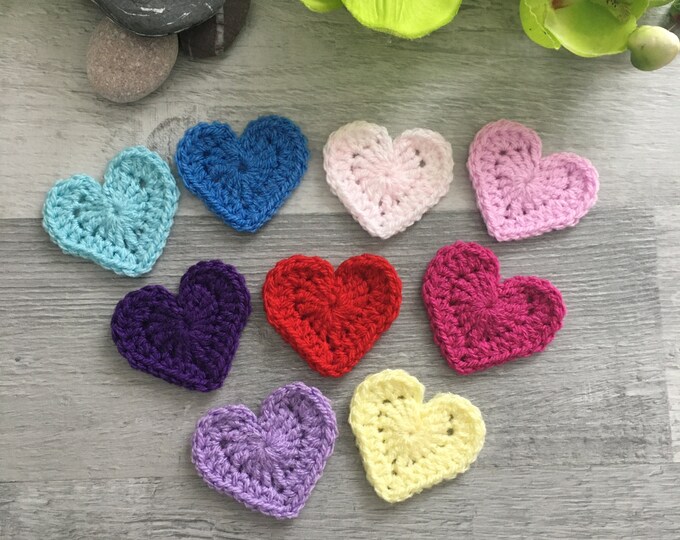 Handmade, Crochet Applique, 20 Small Crochet Hearts, Cardmaking ...