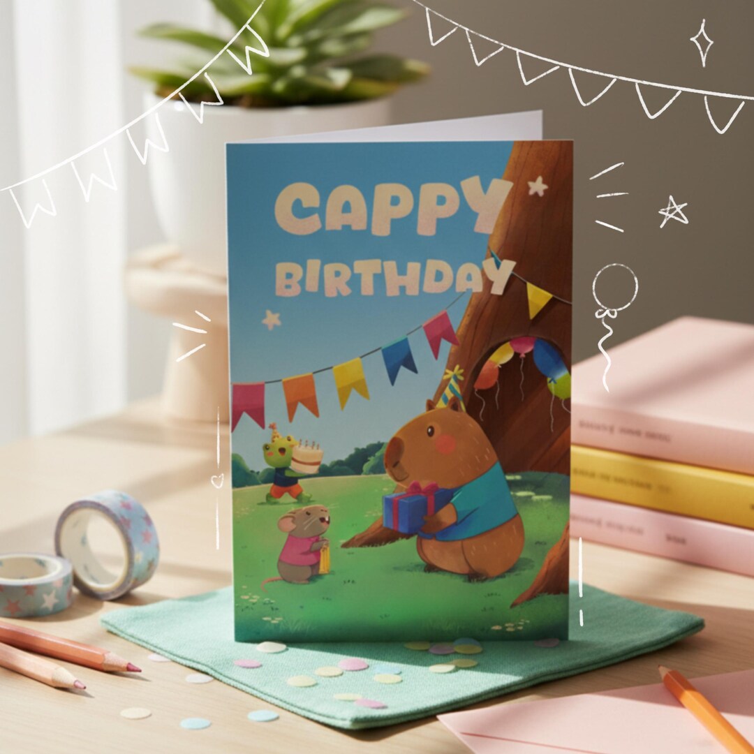 Cappy Birthday Card – Cute Capybara Birthday Greeting Card, Adorable ...