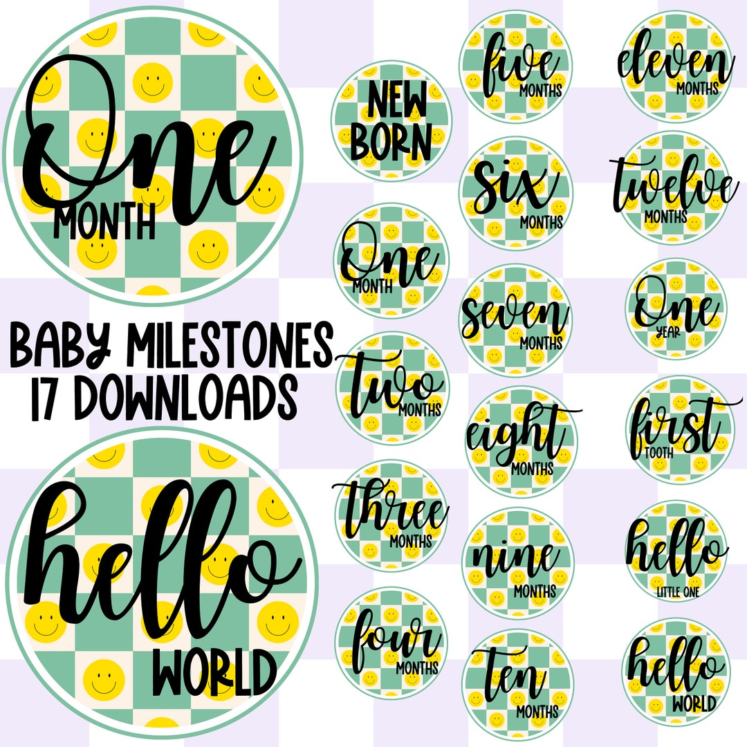 Baby Milestones Bundle, Happy Face Milestones, One Month PNG, Baby ...
