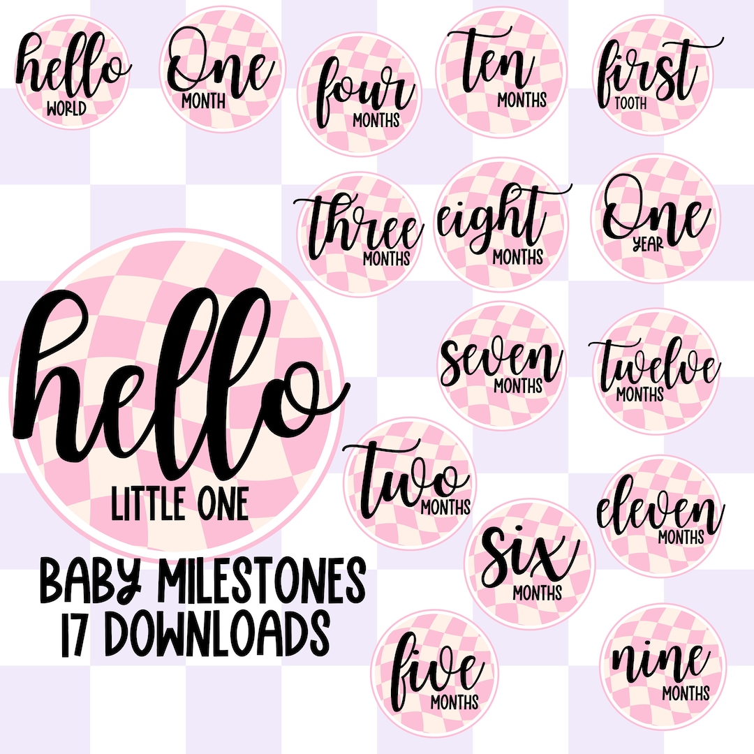 Baby Milestones Bundle,pink Retro Milestones, One Month PNG, Baby ...