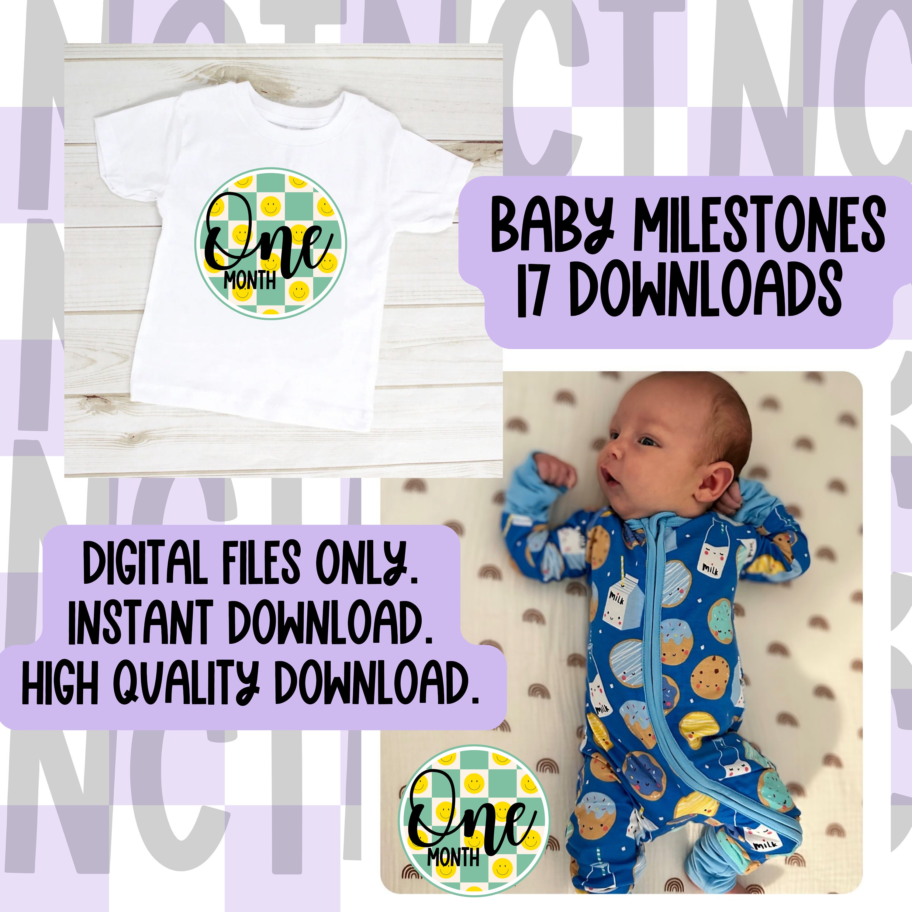 Baby Milestones Bundle, Happy Face Milestones, One Month PNG, Baby ...
