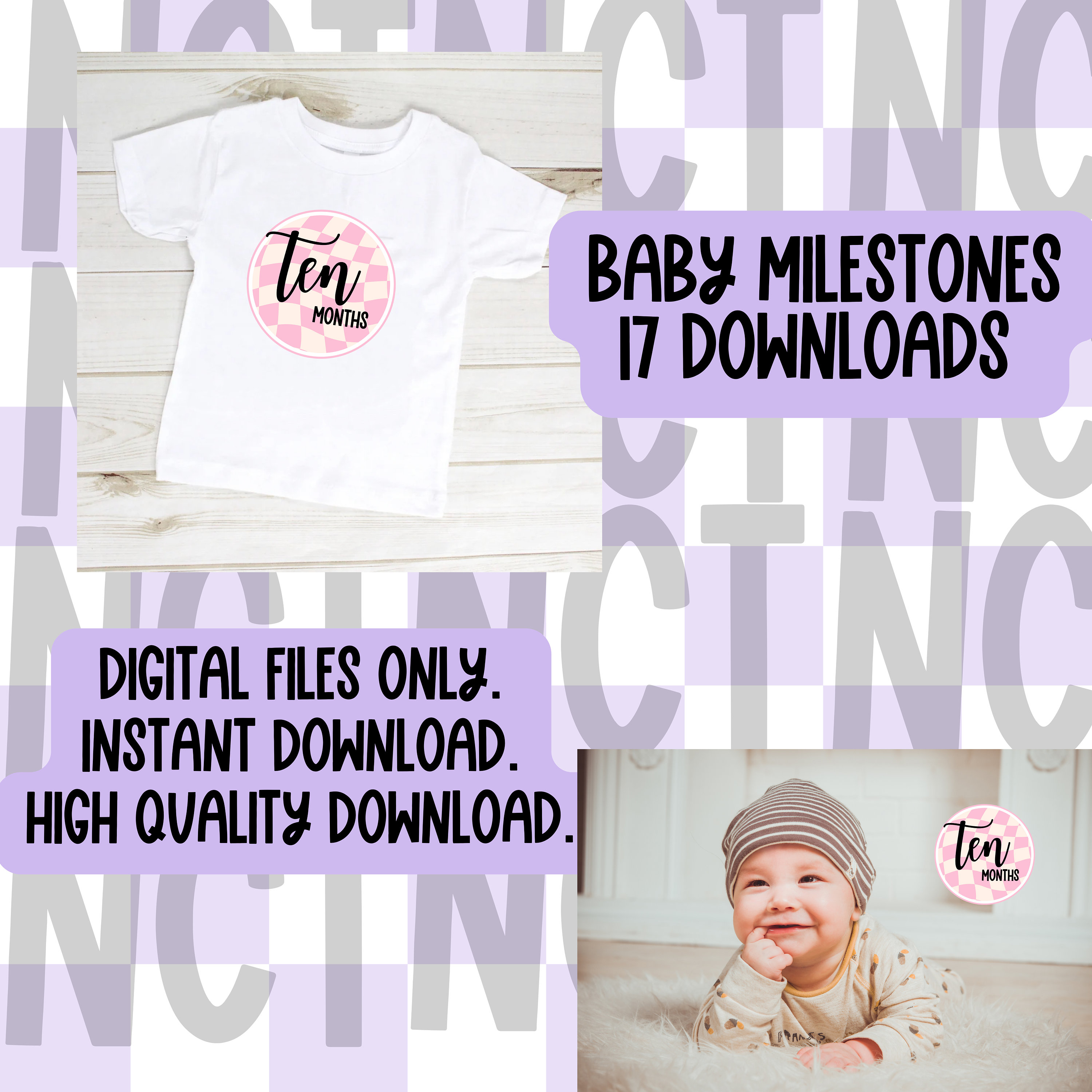 Baby Milestones Bundle Pink Retro Milestones One Month PNG Digital ...