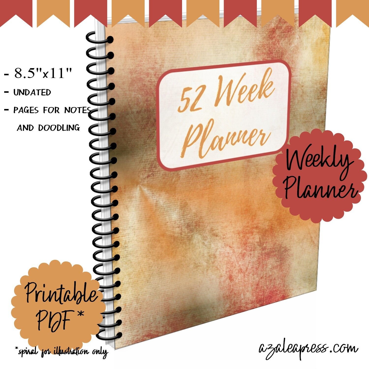52 Week Planner Dateless Weekly Calendar Organizer Scheduling to Do ...