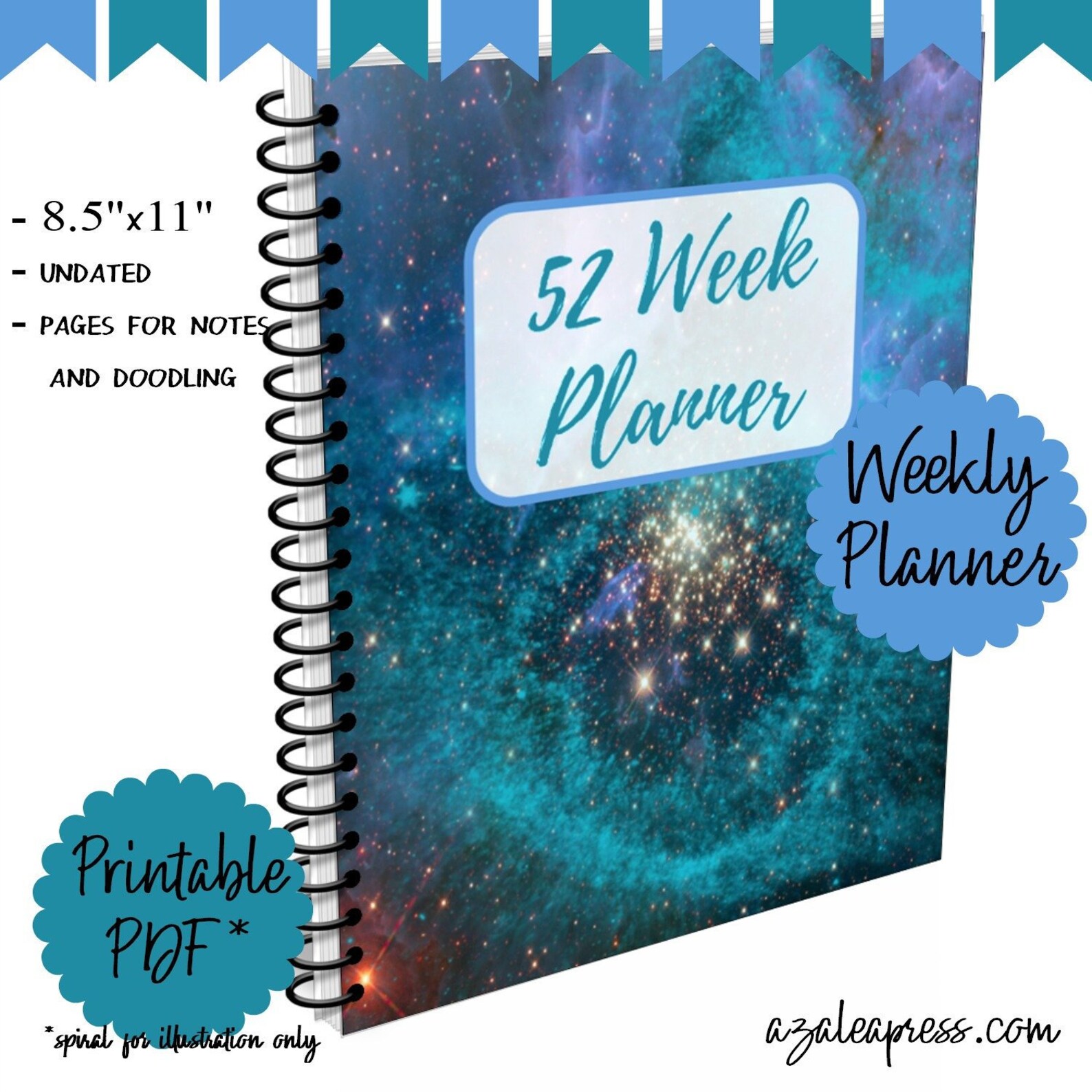 52 Week Planner Dateless Weekly Calendar Organizer Scheduling to Do ...
