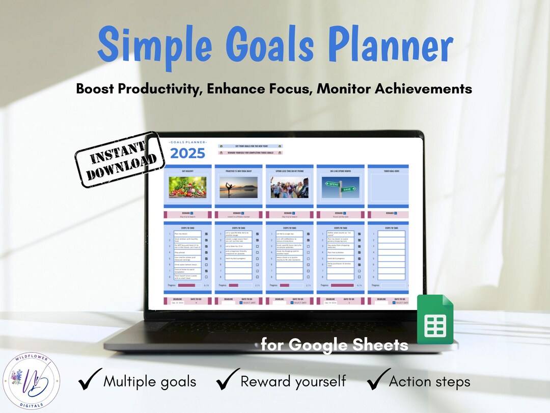 Goal Planner, Google Sheets, Simple Goals Tracker, 2025 Goal Setting ...