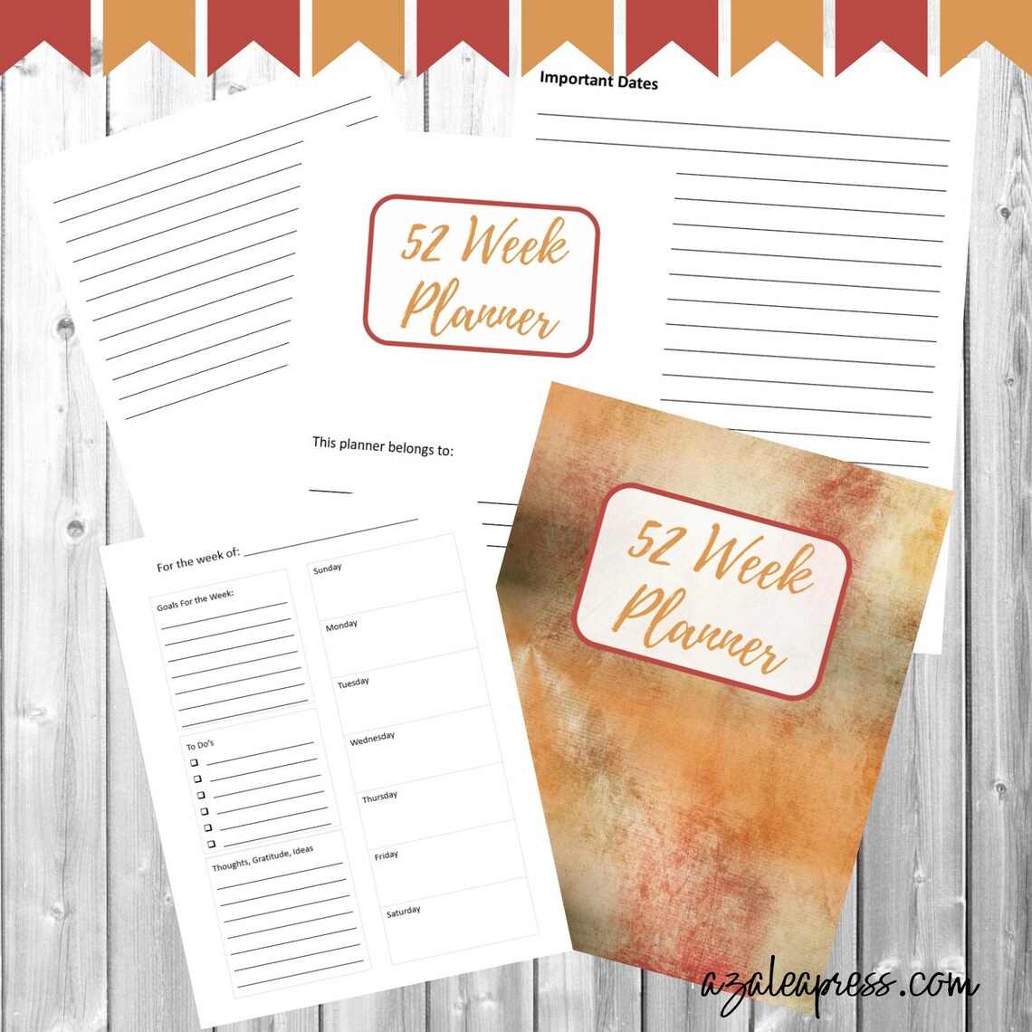 52 Week Planner Dateless Weekly Calendar Organizer Scheduling to Do ...