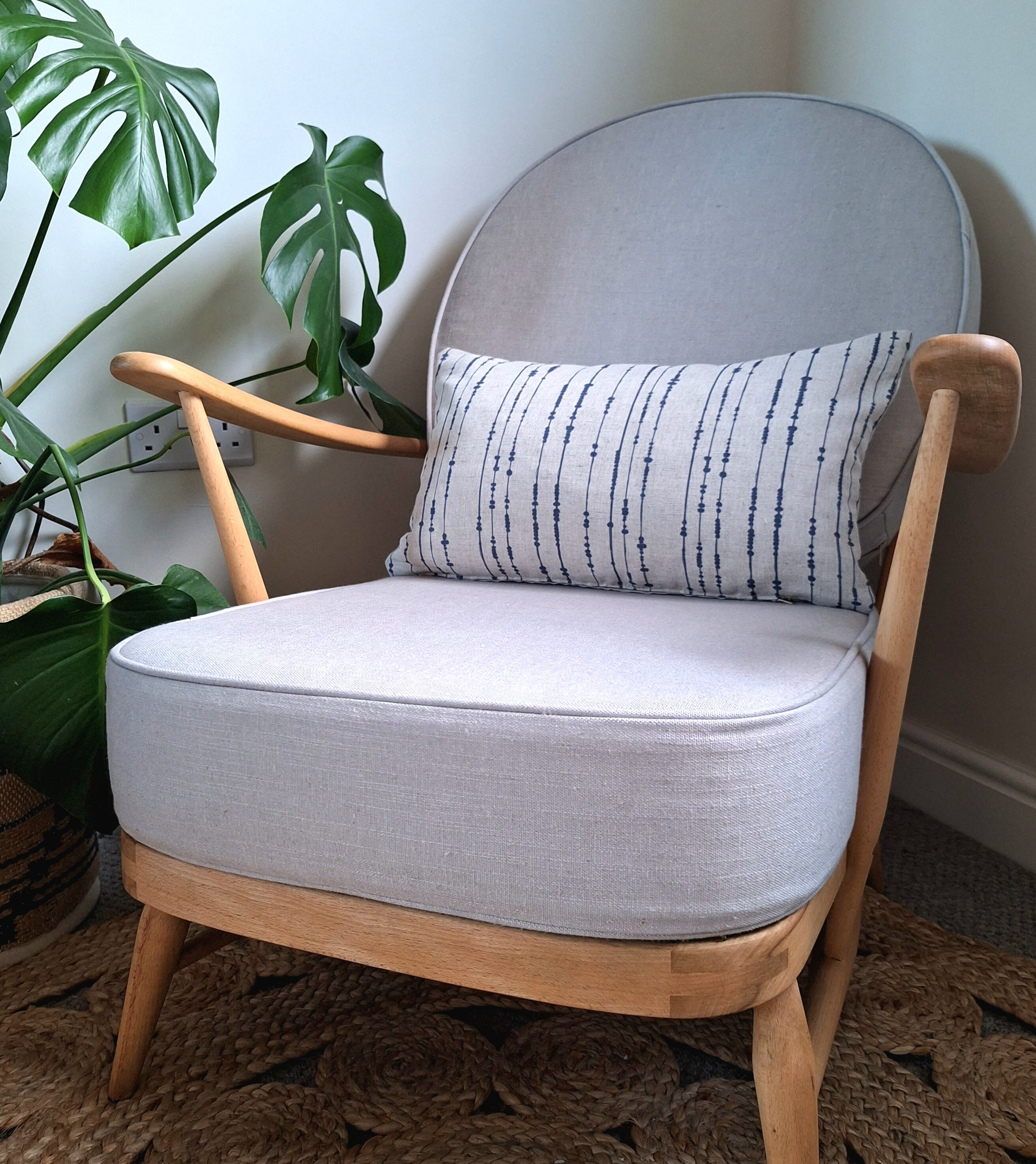 ERCOL 203 Easy Chair Cushions and Covers in a Pale Grey Cotton Piped or ...