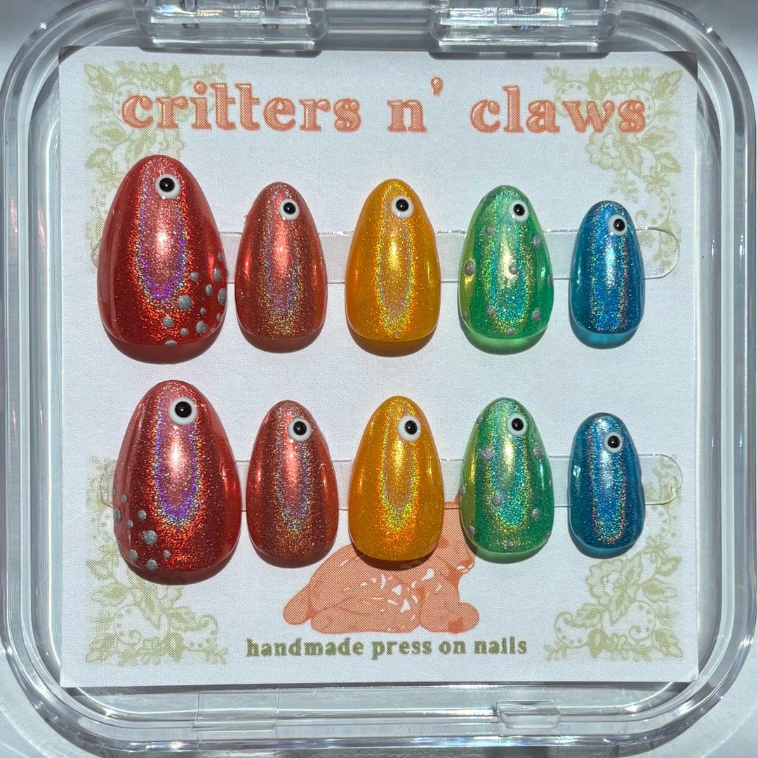 Rainbow Holo Fish Press-on Nails | Fishing Lure Nails | Reusable Nails ...