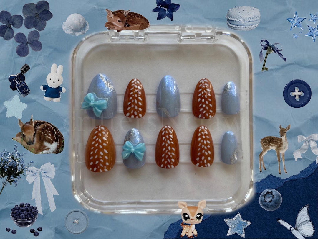 Blue Fawn Extra Short Press-on Nails | Cottagecore | Deer | Coquette ...