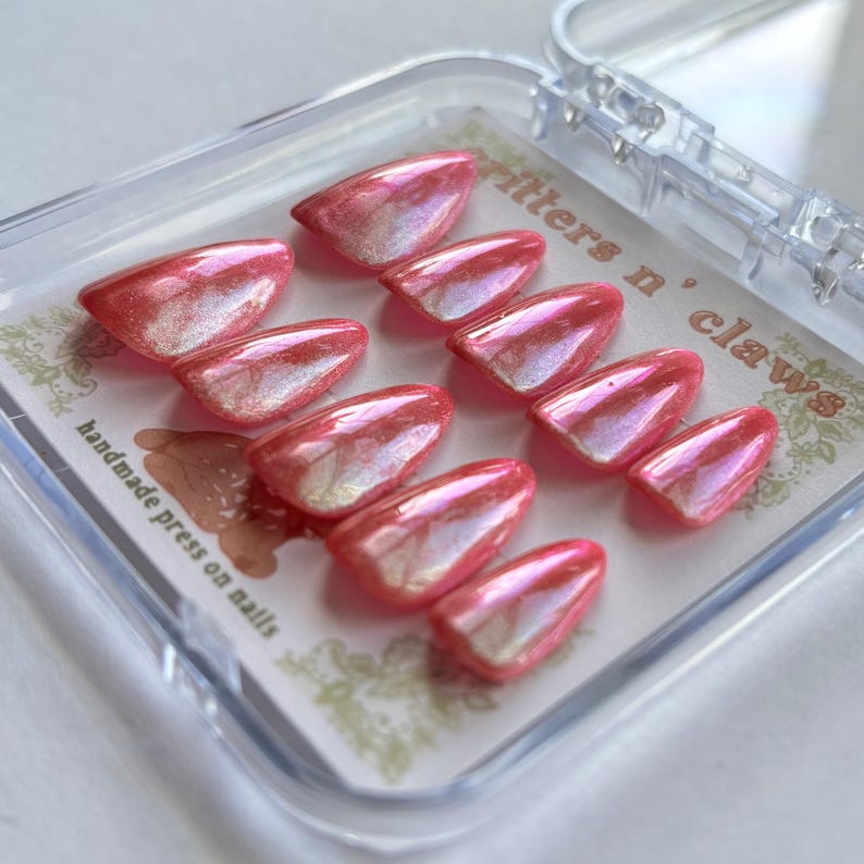 Hidden Heart Press-on Nails, Cat Eye Nails, Valentines Day, Chrome ...