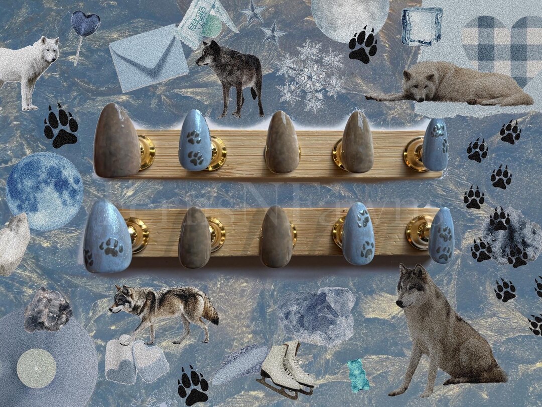 Ice Wolf Press-on Nails | Wolf Fur Pattern | Short Almond Nails ...
