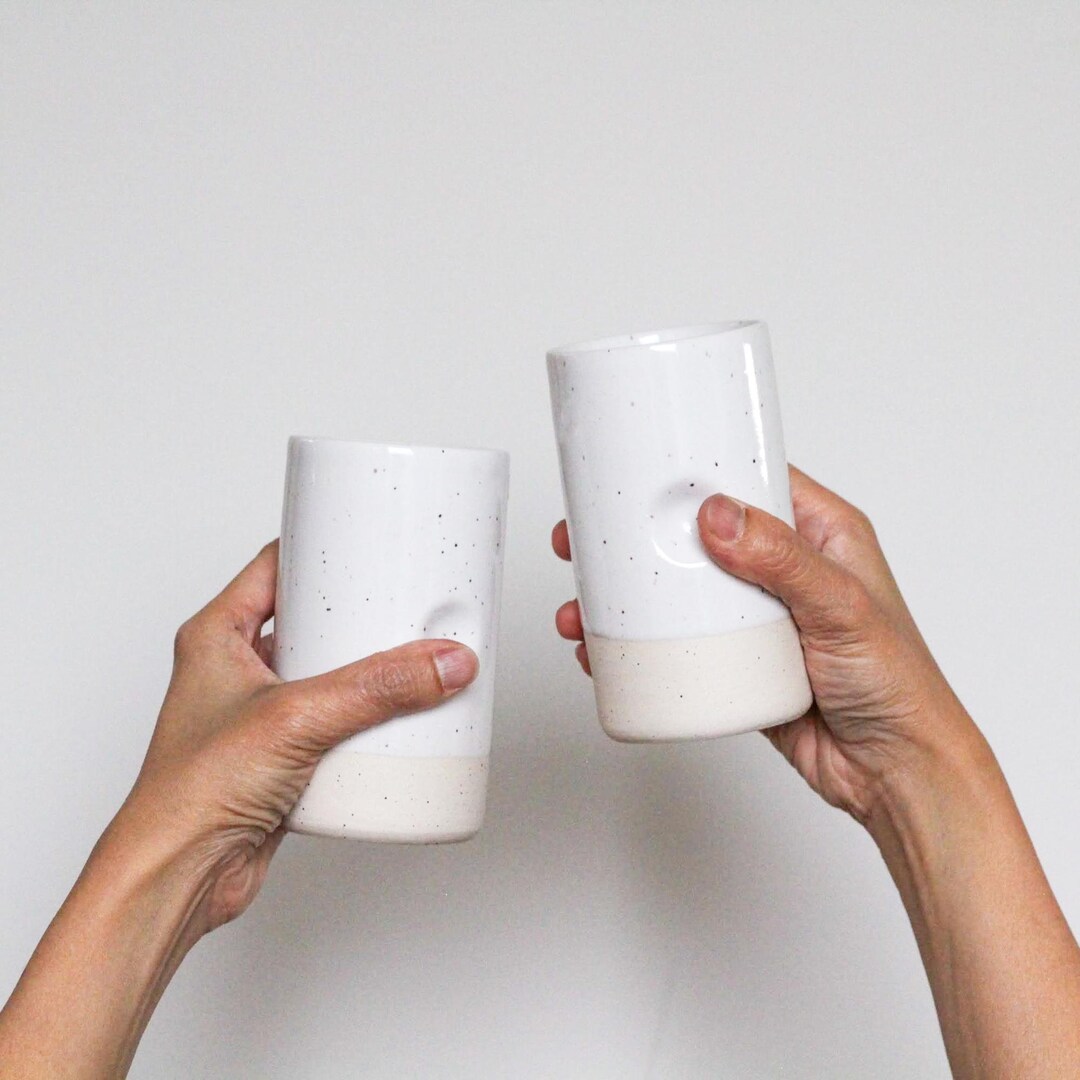 Speckled Ceramic Cup With Thumb Hold - Clay/pottery - Dimpled Tumbler ...