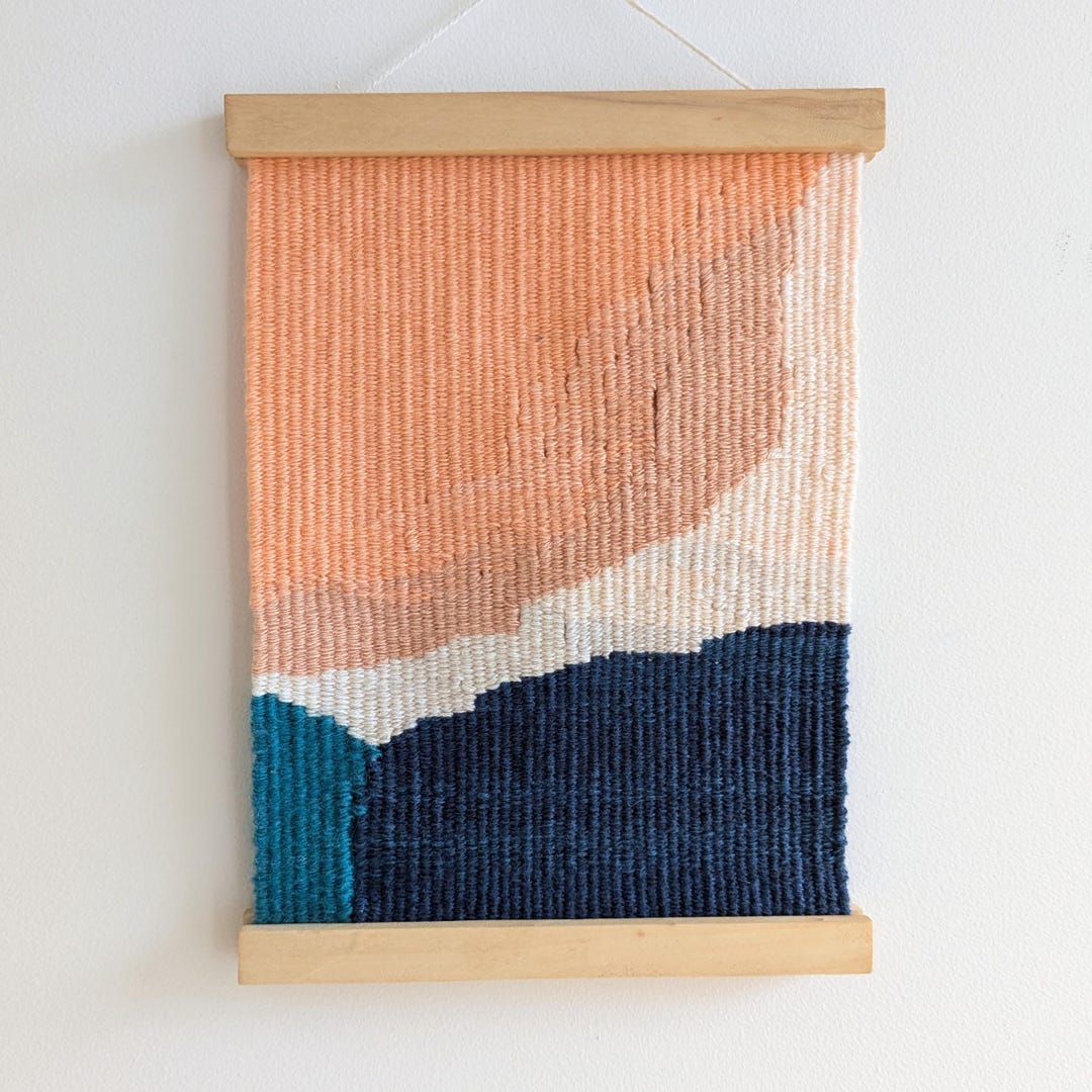 Abstract Wall Weaving / Hanging - Peach, Orange, Navy Blue, Green ...