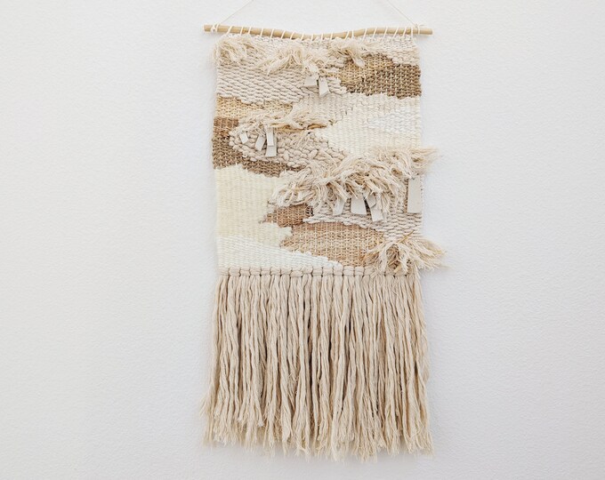 Wall Weaving / Hanging - Woven Tapestry - Ceramic Medallions - Cream ...
